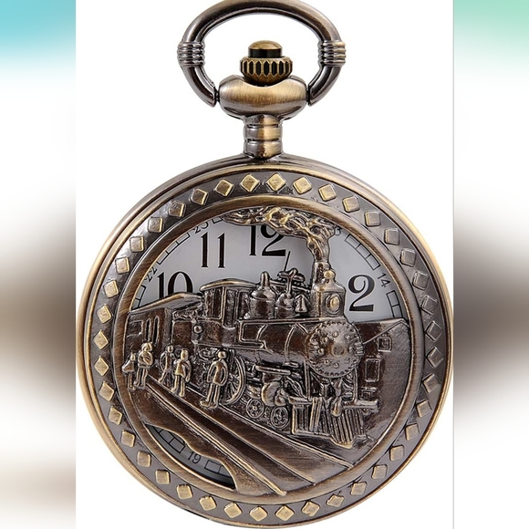 Accessories | Vintage Style Bronze Steam Train Pocket Watch With Chain ...